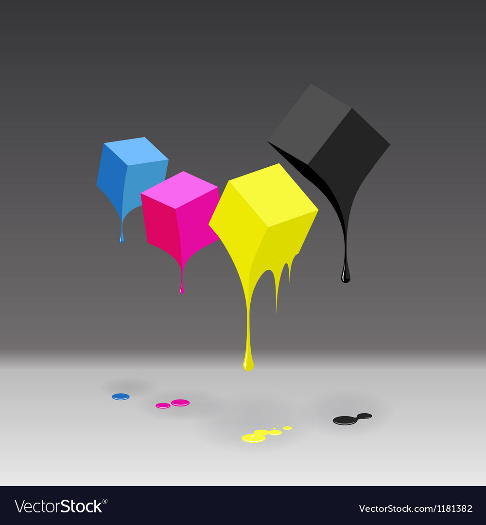 Cmyk cubes with blobs on grey background Vector Image