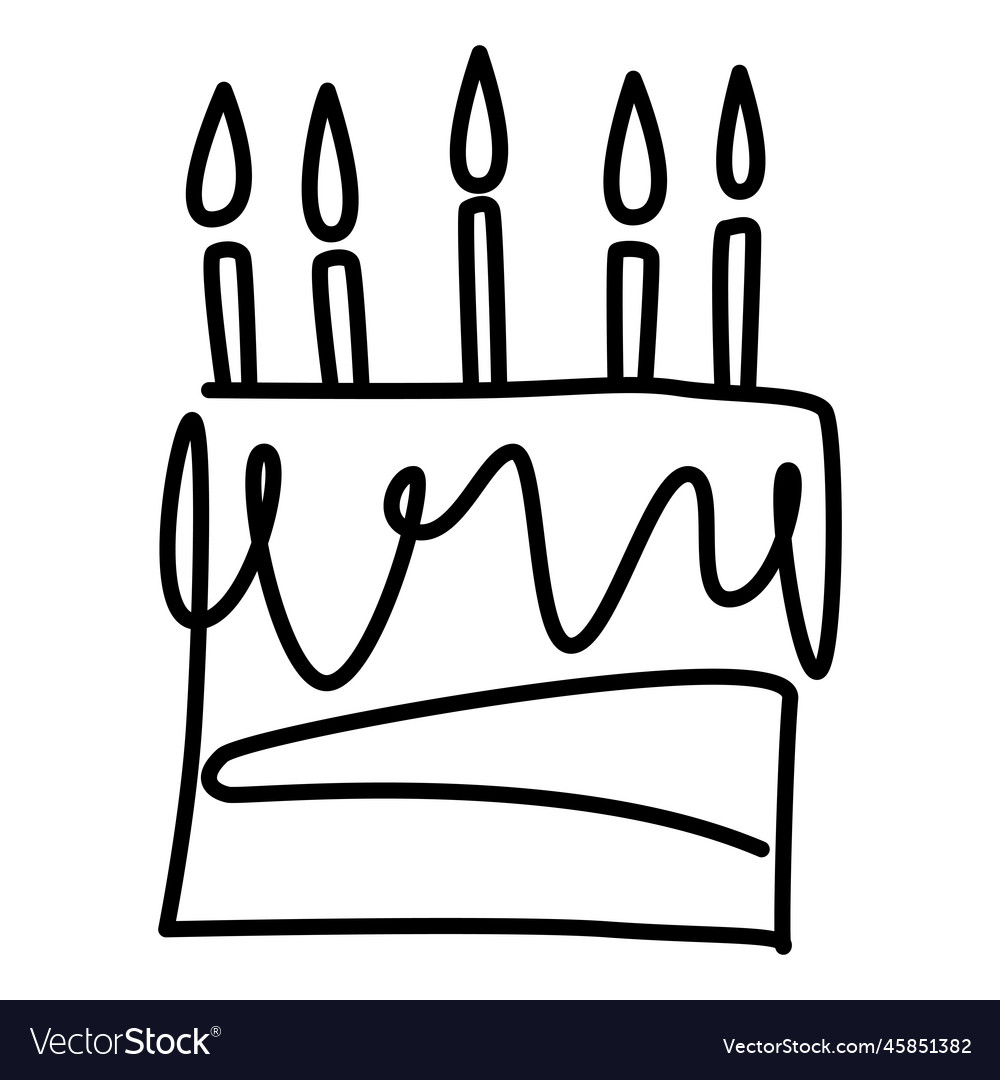 Hand-drawn birthday cake with black lines Vector Image