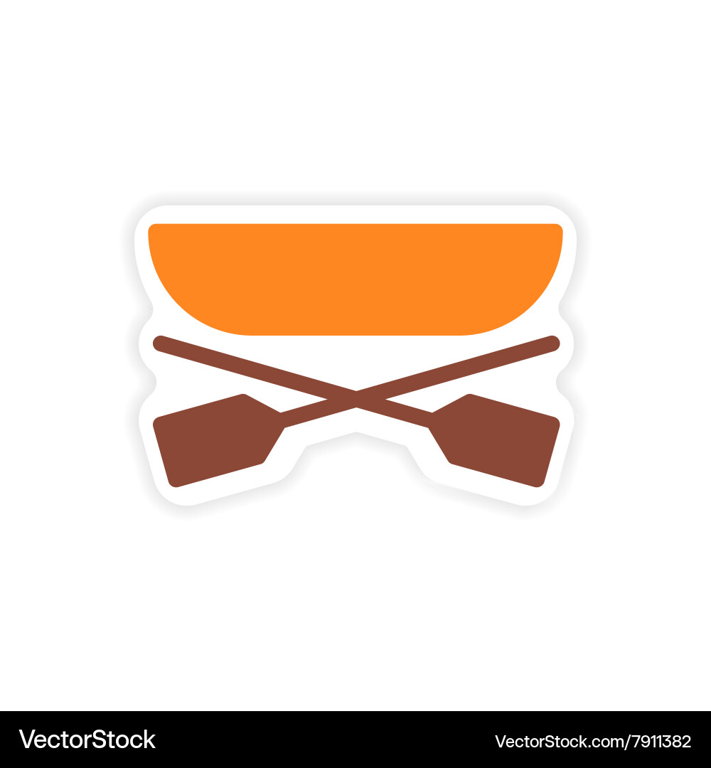 Paper sticker boat and oars on white background Vector Image