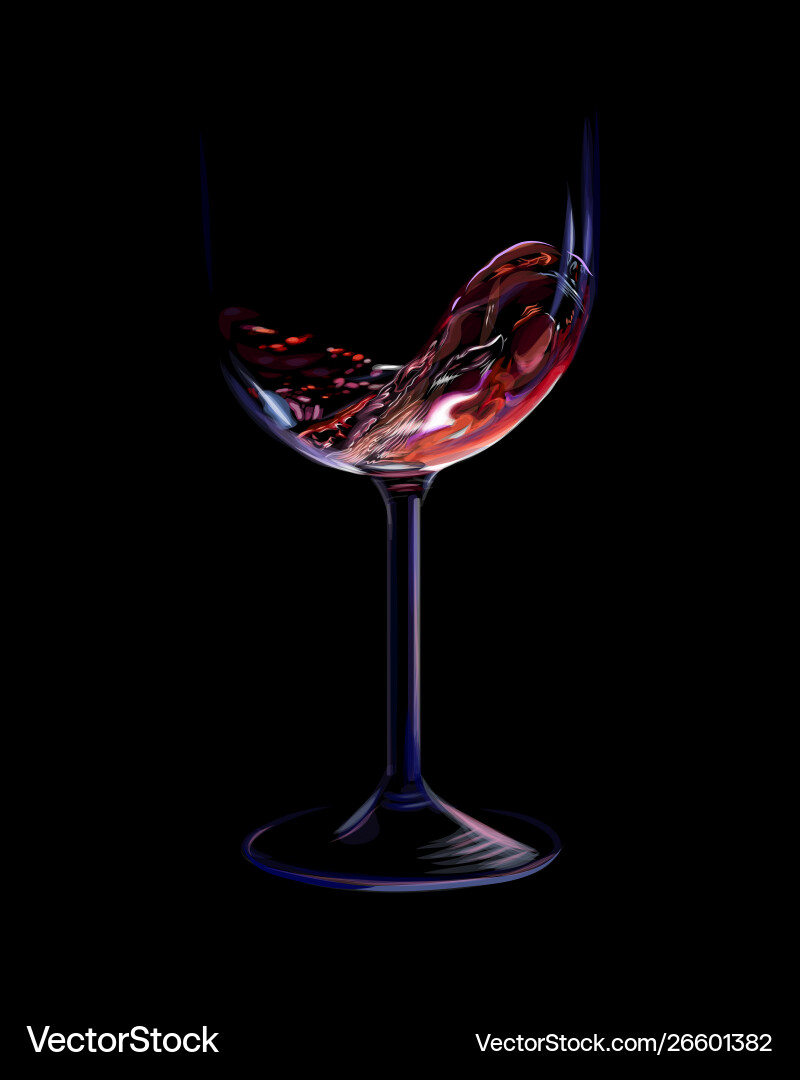 Splash red wine in a glass isolated on black Vector Image