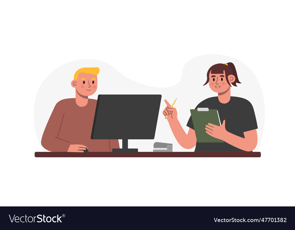 Young worker looking at computer screen lady Vector Image