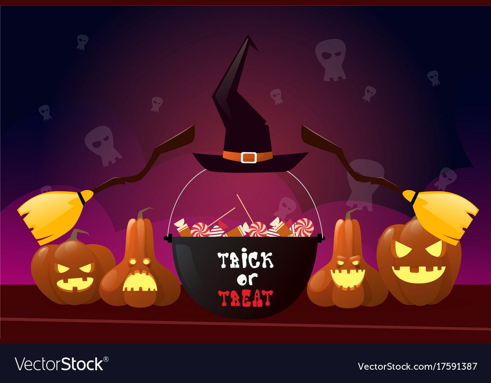 Happy halloween party banner pumpkins with witch Vector Image