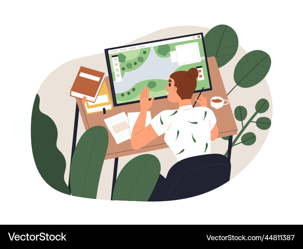 Landscape designer work woman creating garden Vector Image