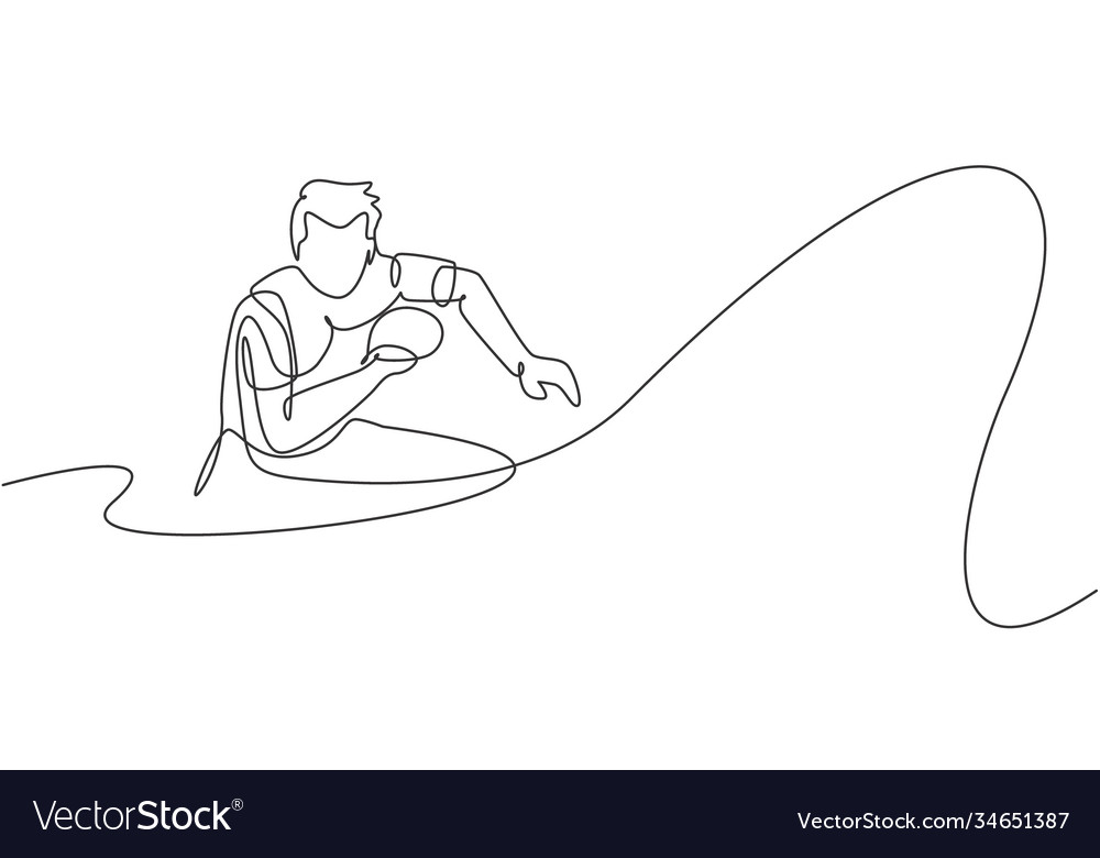 One single line drawing young energetic man Vector Image