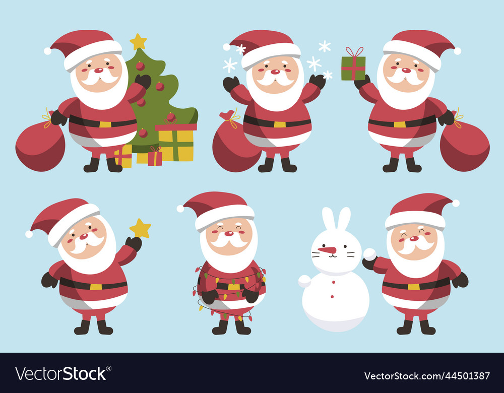 Set of different character cute santa claus Vector Image
