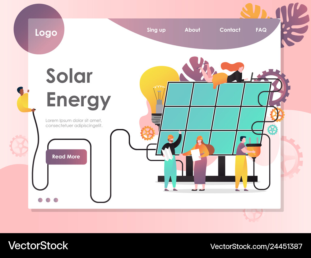 Solar energy website landing page design Vector Image