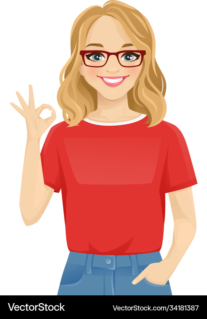 Young woman gesturing ok sign Royalty Free Vector Image
