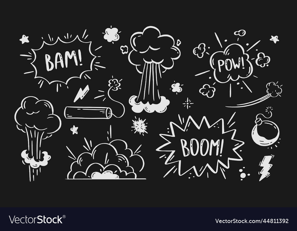Comic explosions and bombs set speech bubbles Vector Image