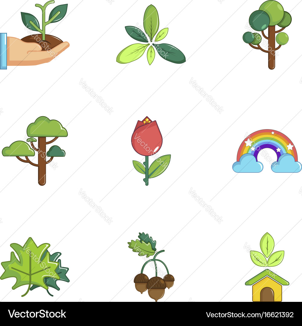 Forest icons set cartoon style Royalty Free Vector Image