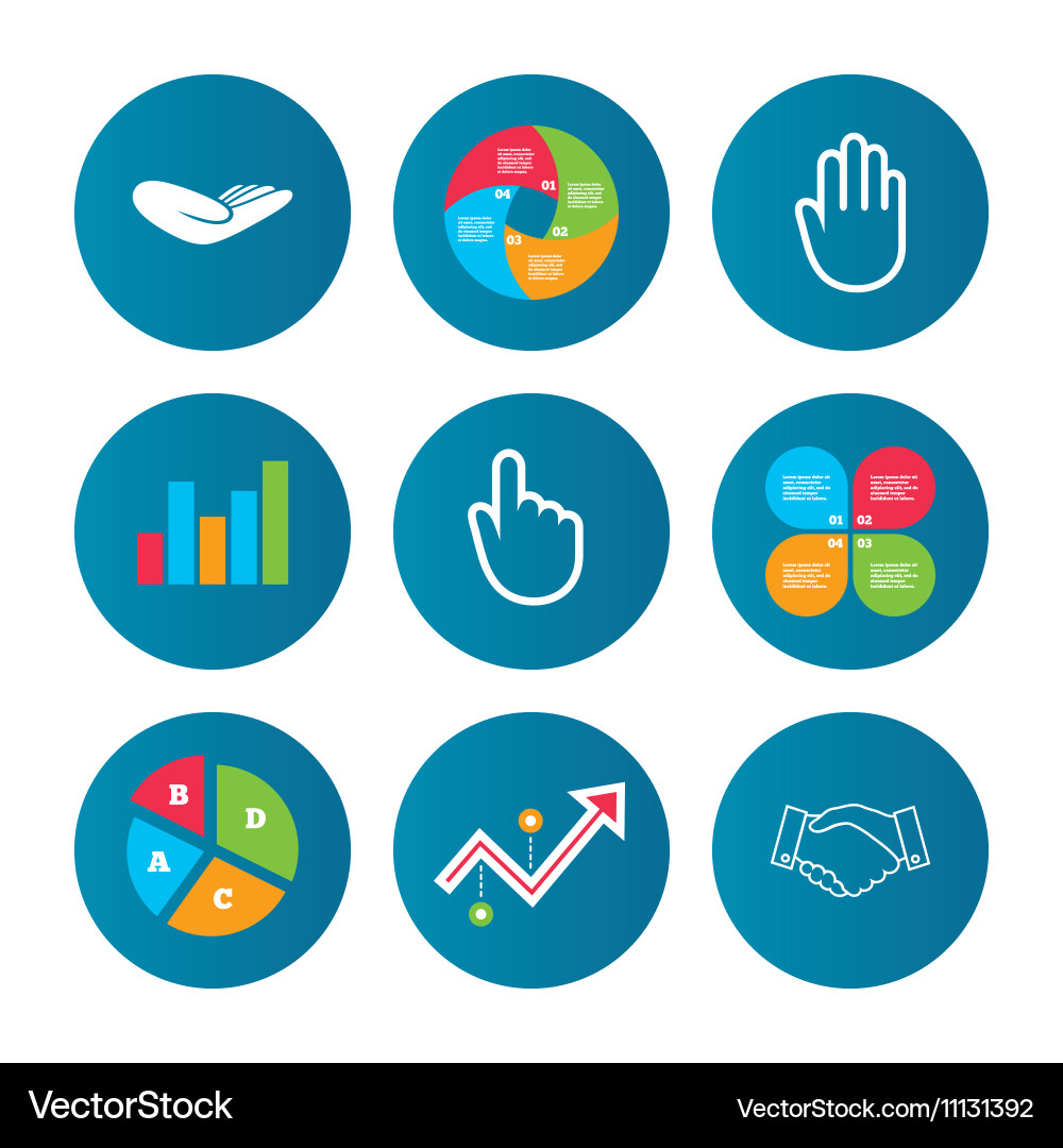 Hand icons handshake and click here symbols Vector Image