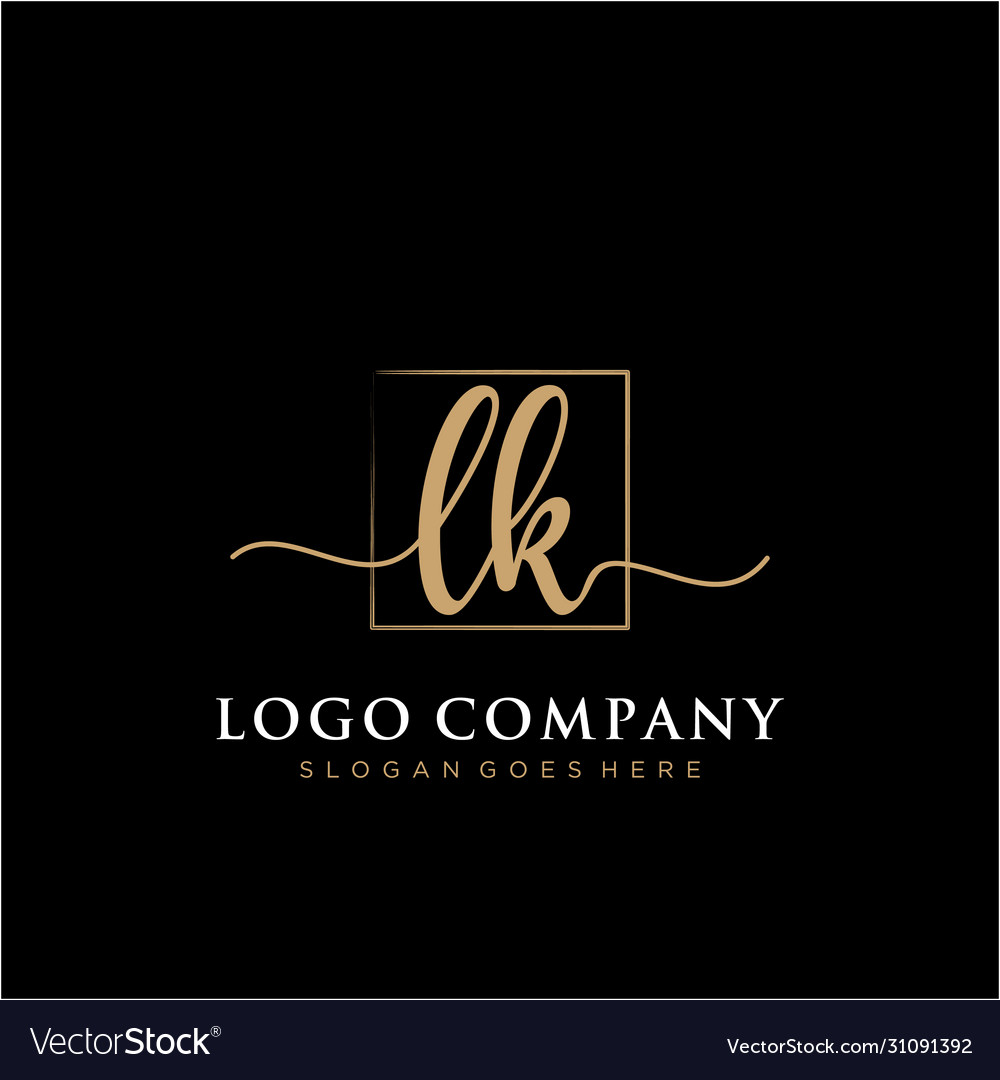 Lk initial handwriting logo with rectangle Vector Image