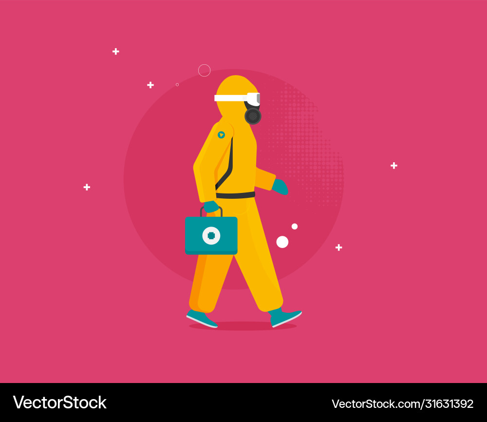 Man in hazmat protective suit gas mask flat Vector Image