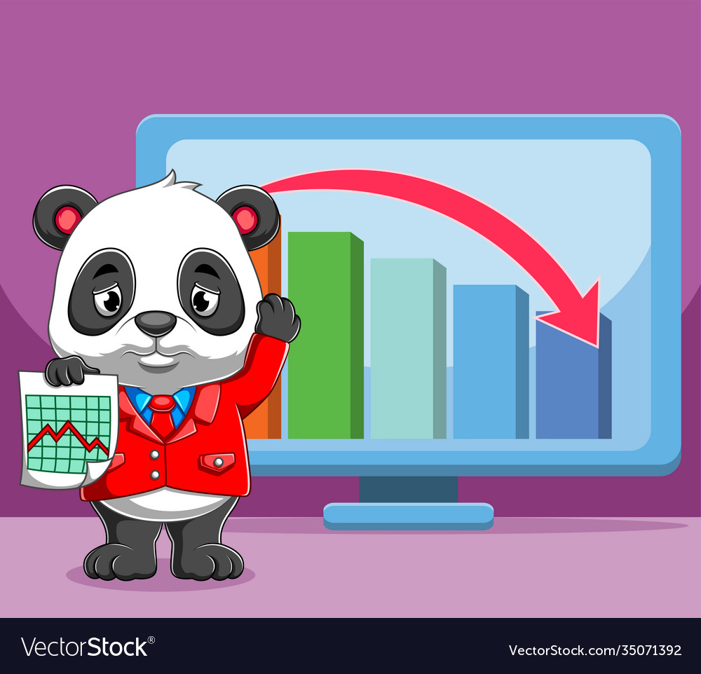 Panda near statistic diagram Royalty Free Vector Image