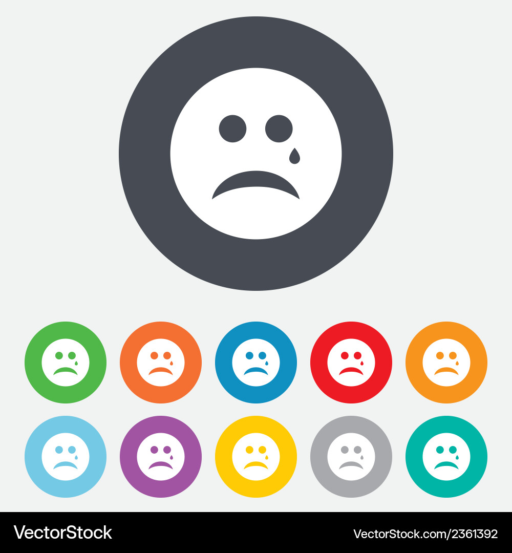 Sad face with tear sign icon crying symbol Vector Image
