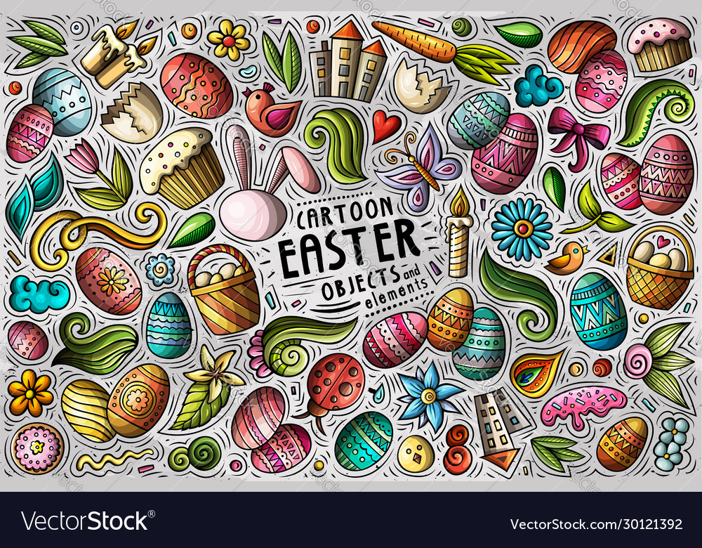 Set easter theme items objects Royalty Free Vector Image