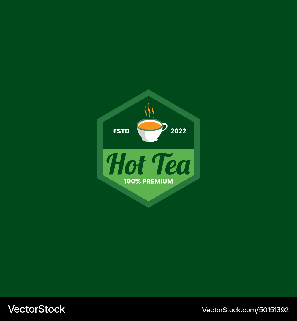 Tea logo on a green background emblem sign Vector Image