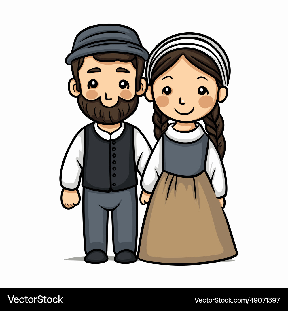 Amish couple hand-drawn comic amish couple Vector Image