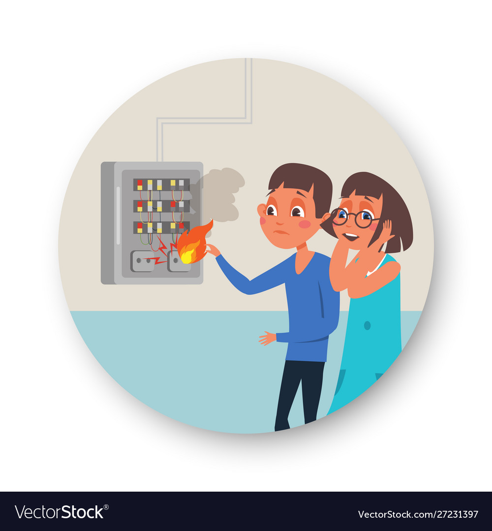 Burning apartment electrical panel Royalty Free Vector Image
