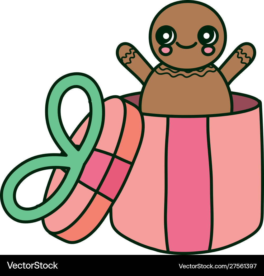 Gingerbread man in gift box decoration merry Vector Image