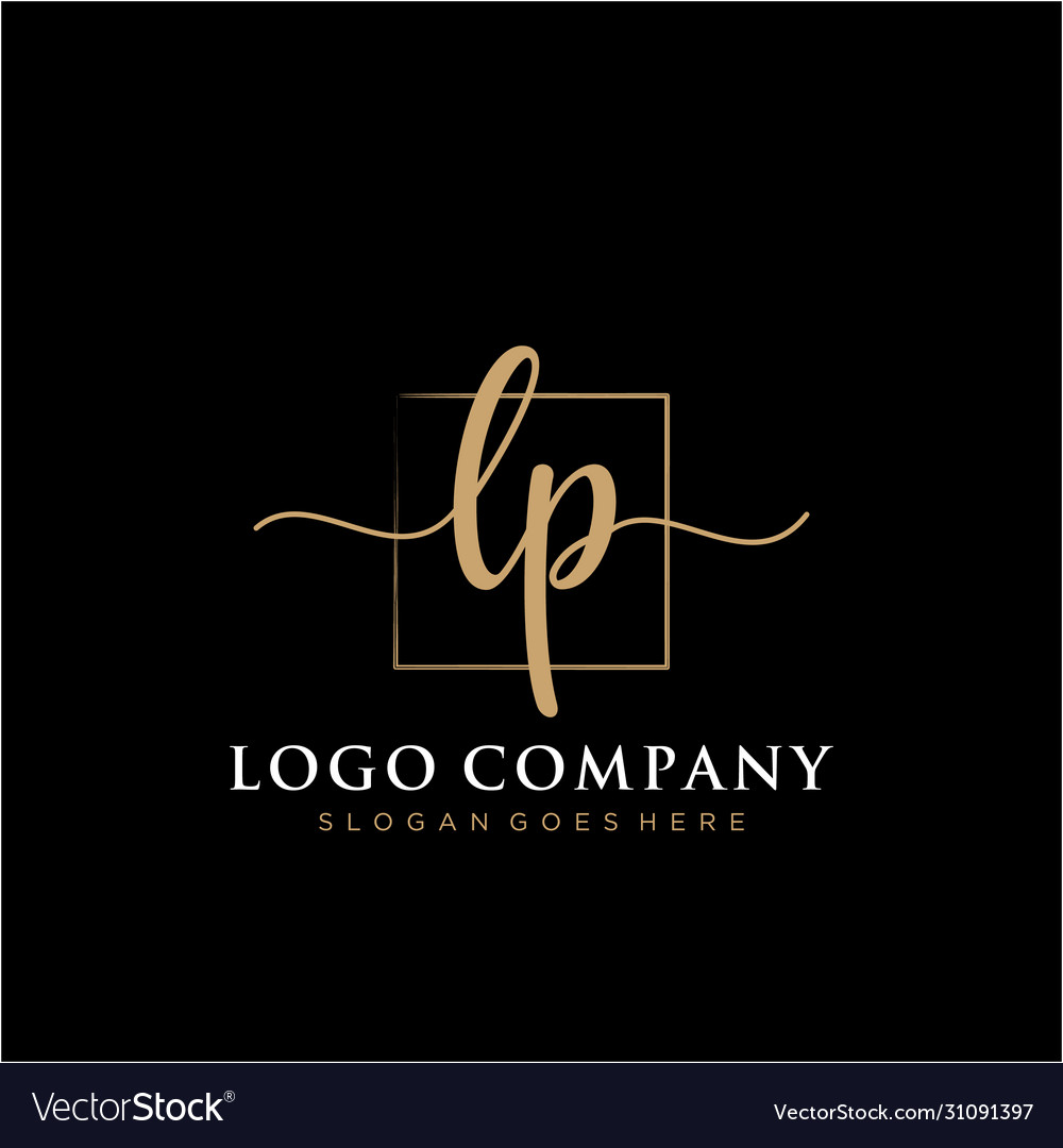 Lp initial handwriting logo with rectangle Vector Image