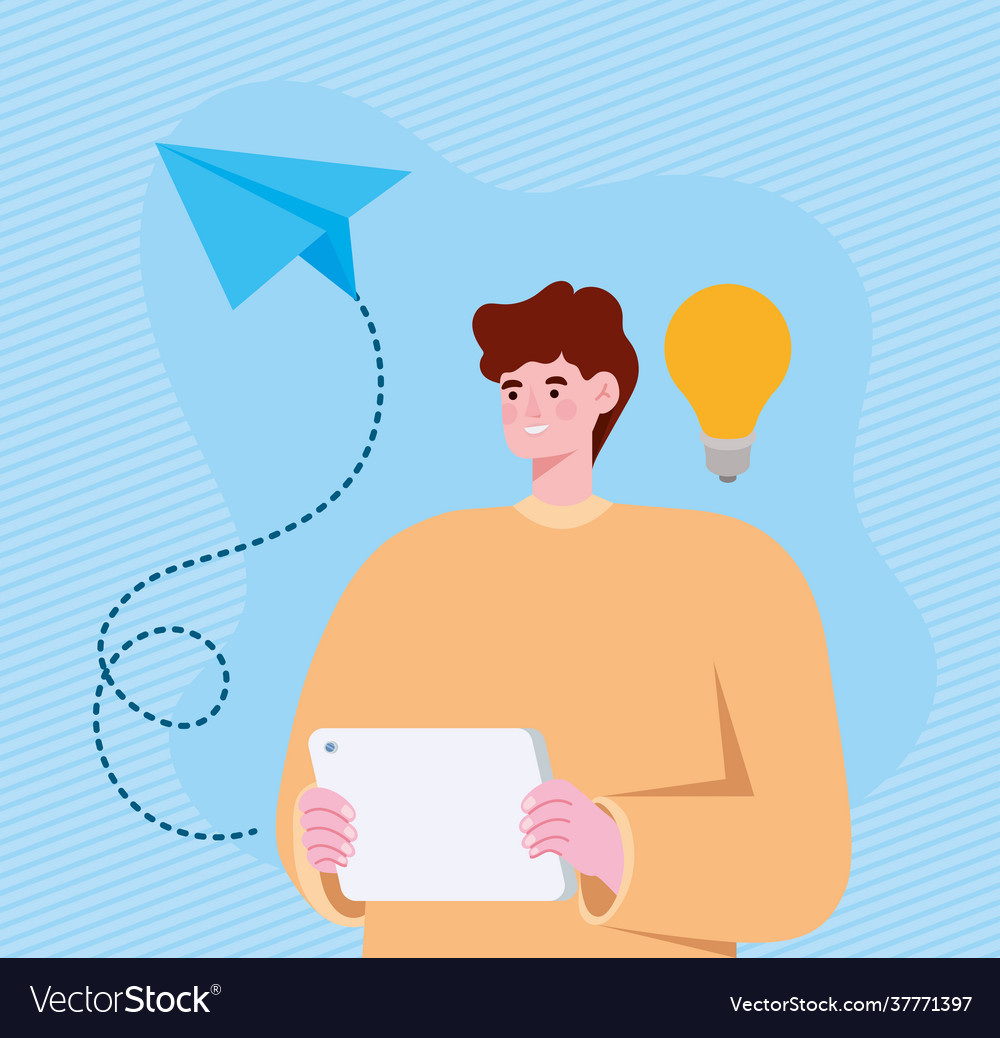 Man and tablet Royalty Free Vector Image - VectorStock