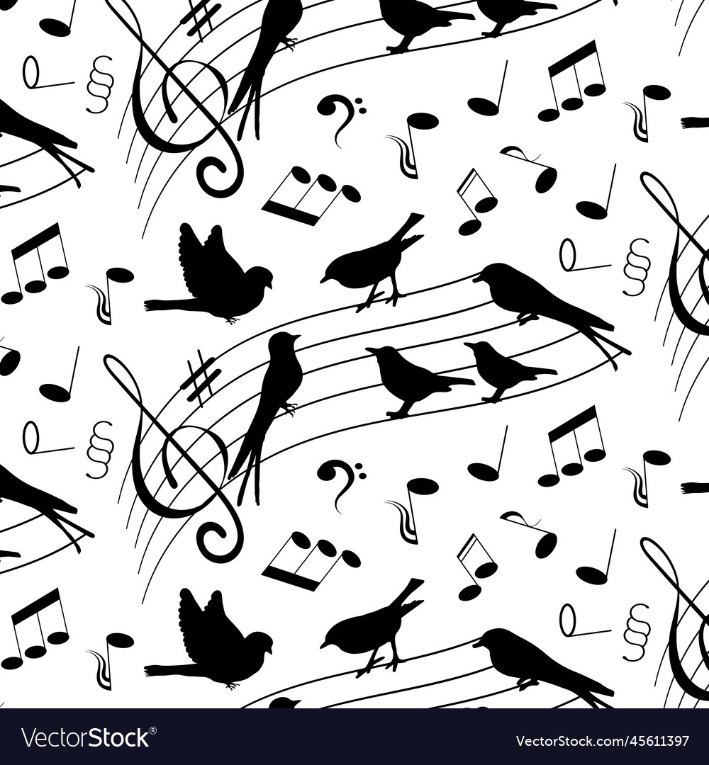 Pattern with birds and notes Royalty Free Vector Image