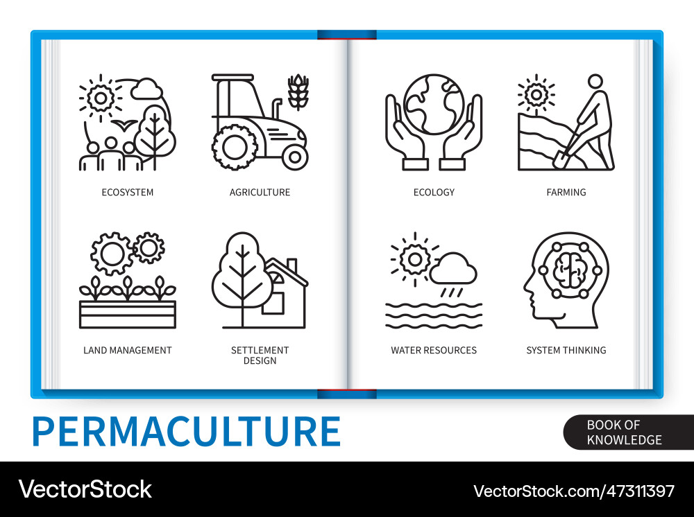 Permaculture infographics linear icons collection Vector Image