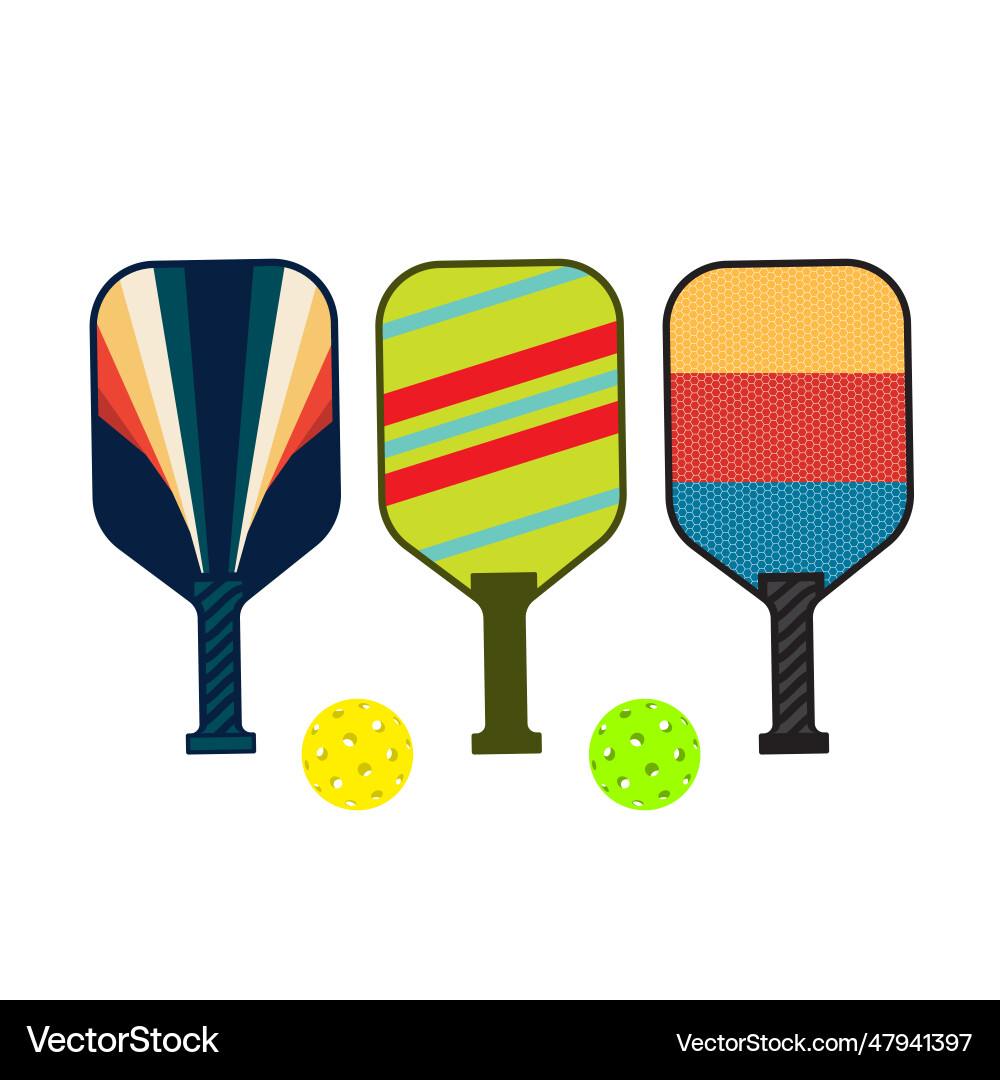 Pickleball paddles and balls set Royalty Free Vector Image