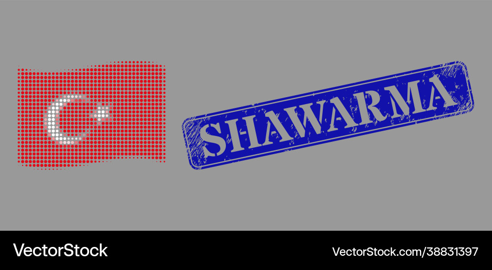 Scratched shawarma stamp and dot halftone waving Vector Image