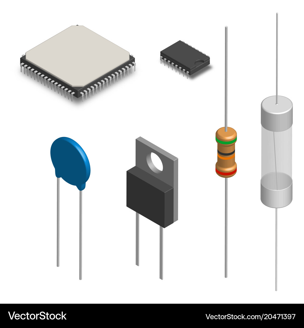 Set different electronic components in 3d Vector Image