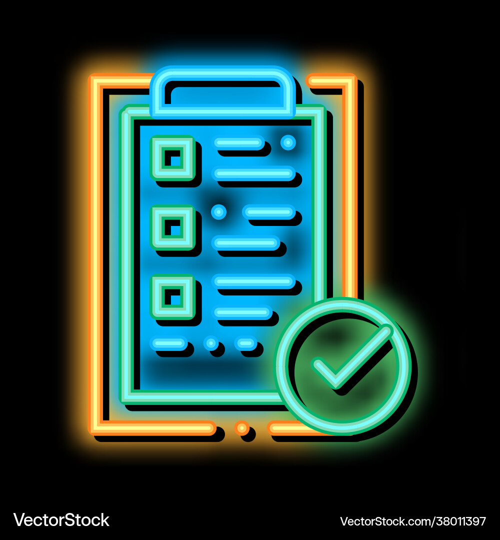 Tablet clip with approved check list neon glow Vector Image
