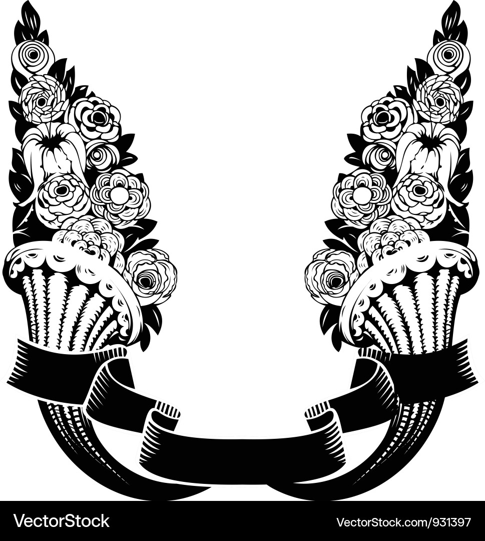 Vintage horn plenty flowers Royalty Free Vector Image