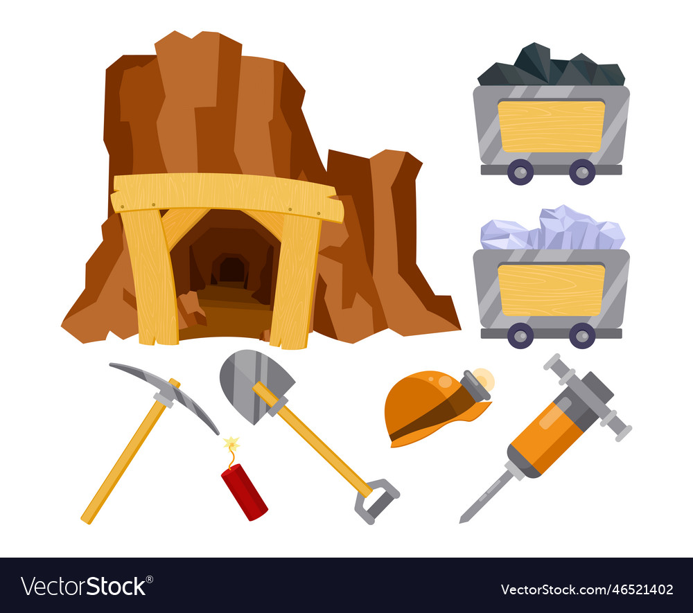 Different mining elements set Royalty Free Vector Image