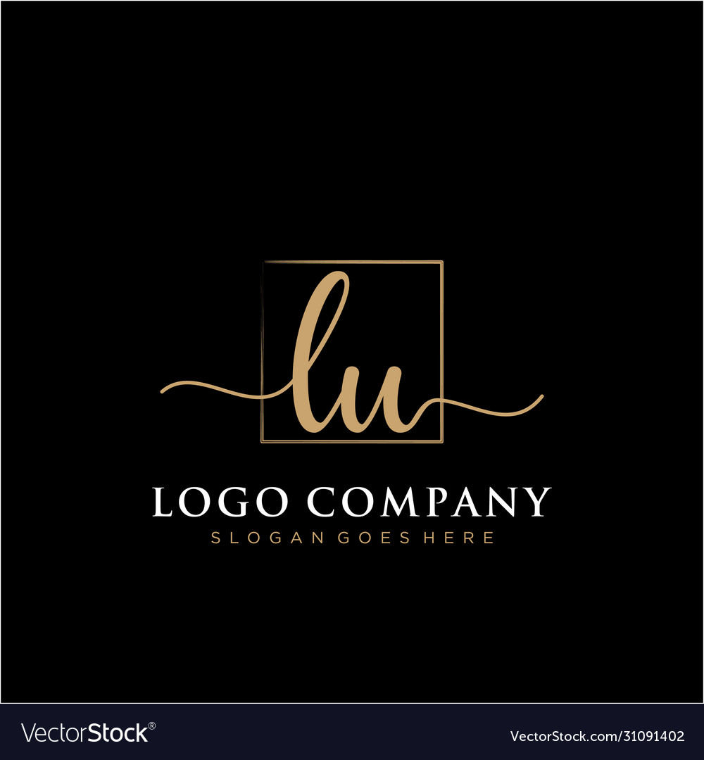 Lu initial handwriting logo with rectangle Vector Image