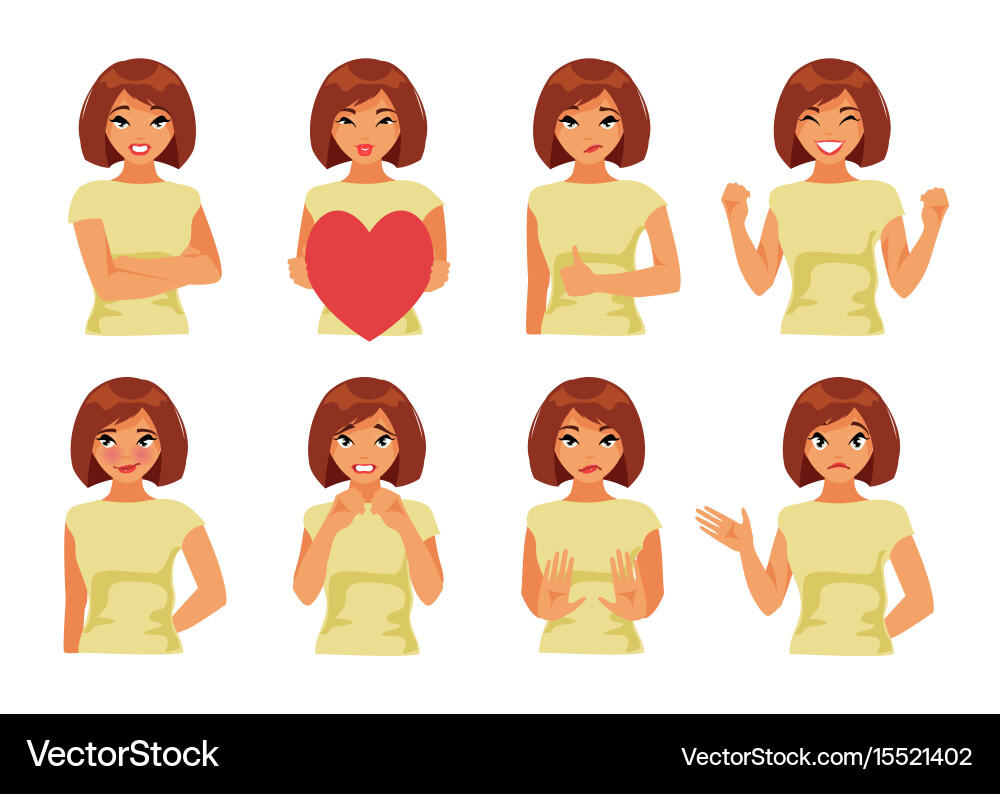 Set girl with different emotions part 2 Royalty Free Vector