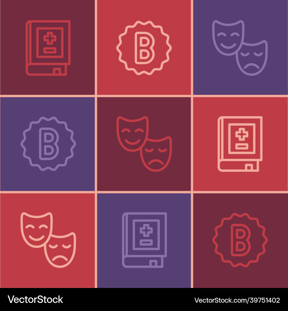 Set line book with mathematics comedy and tragedy Vector Image