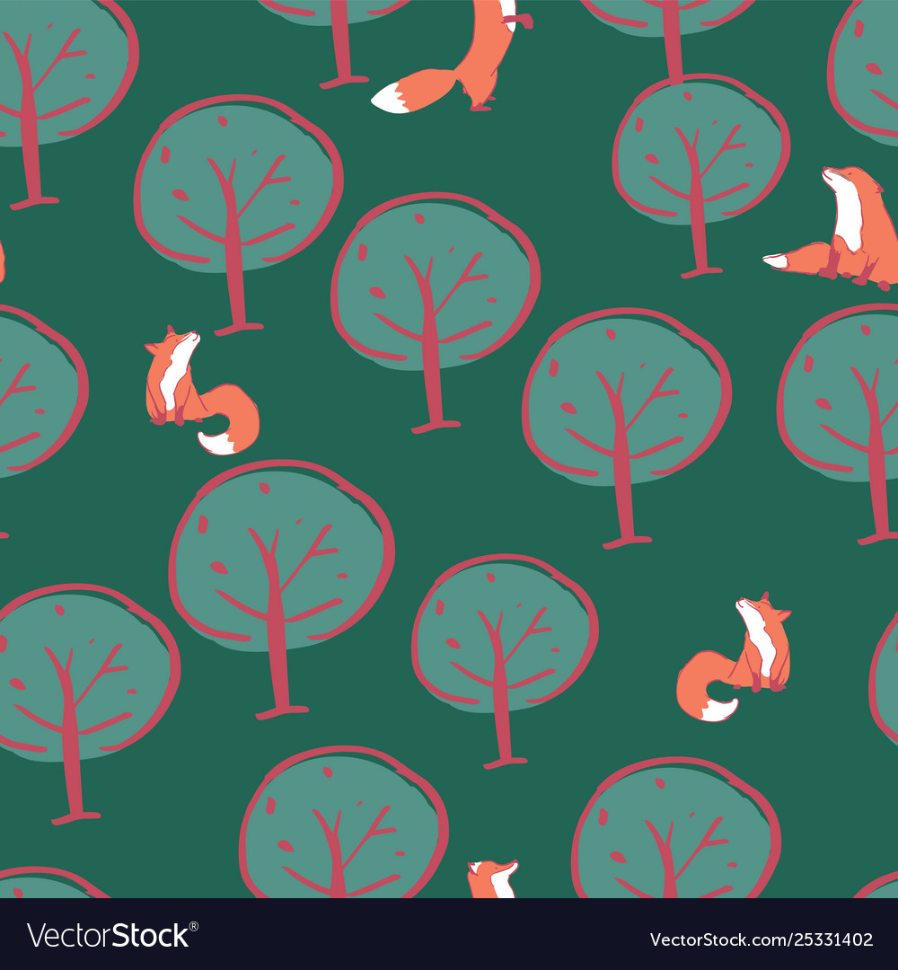 Tree fox seamless pattern design Royalty Free Vector Image