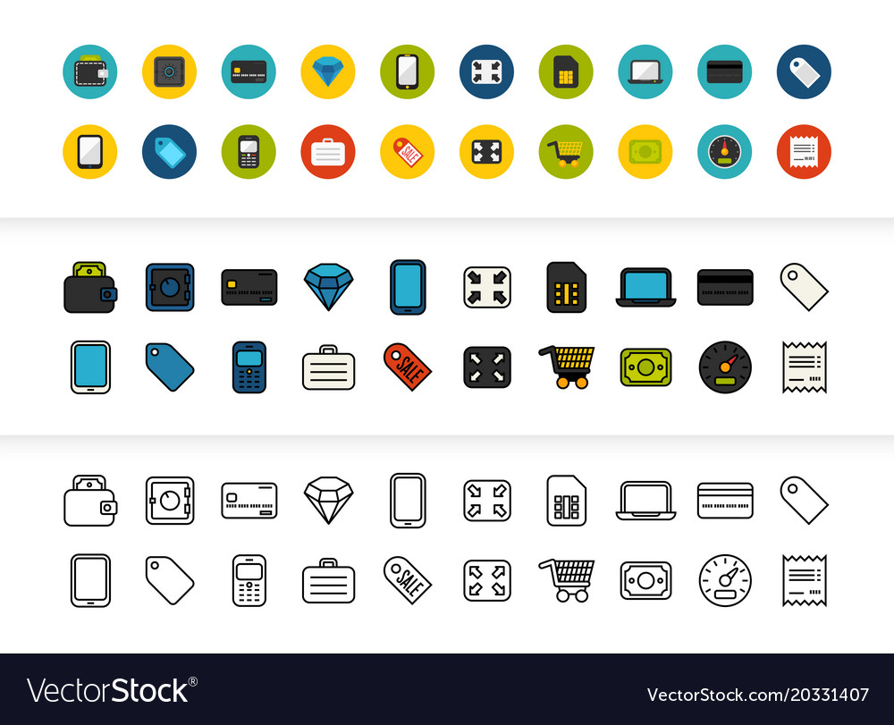 Black and color outline icons thin stroke line Vector Image