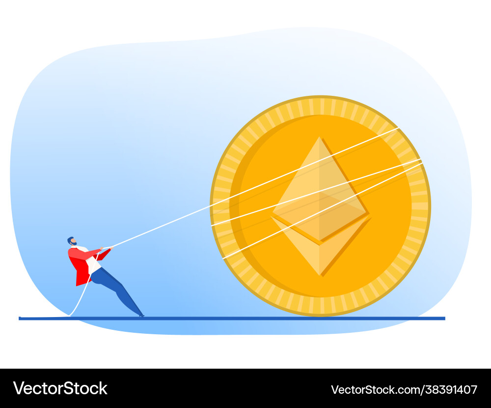 Businessman pulls rope up arrow ethereum coin Vector Image