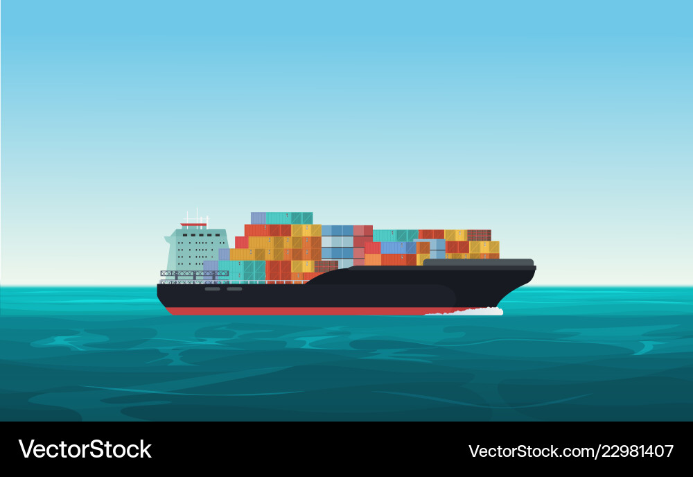Cargo transportation ship with containers in the Vector Image