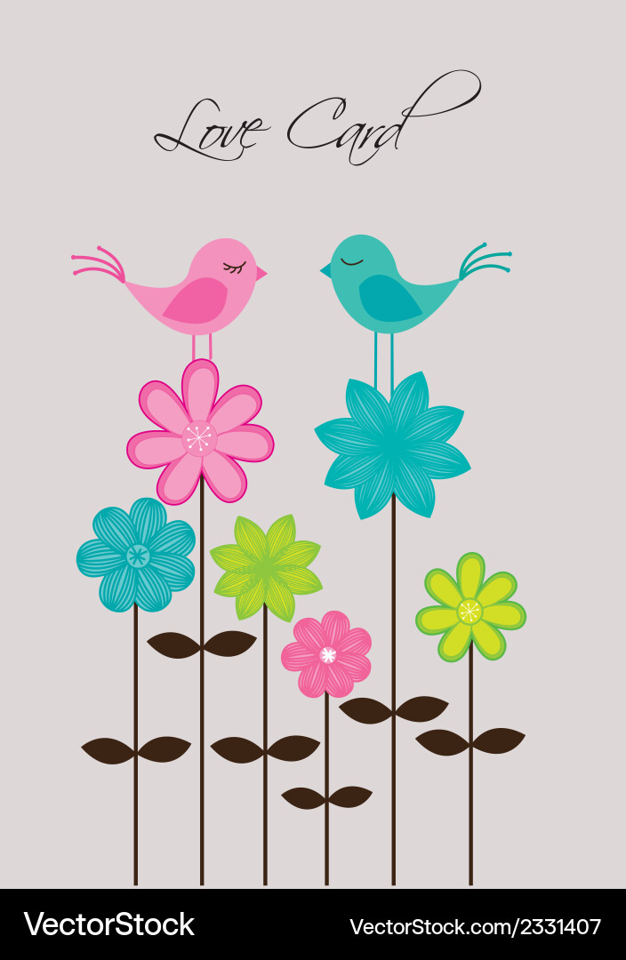 Cute birds over flowers love Royalty Free Vector Image