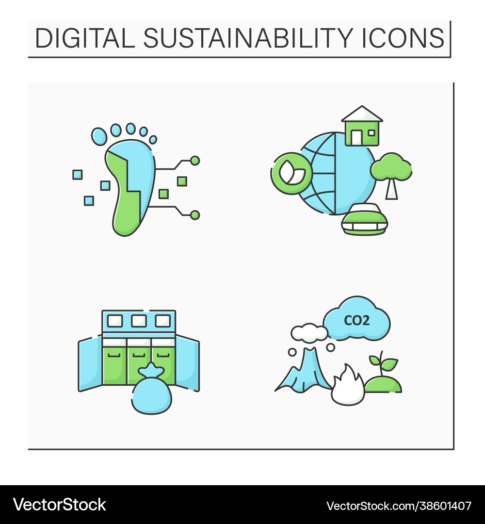 Digital sustainability color icons set Royalty Free Vector