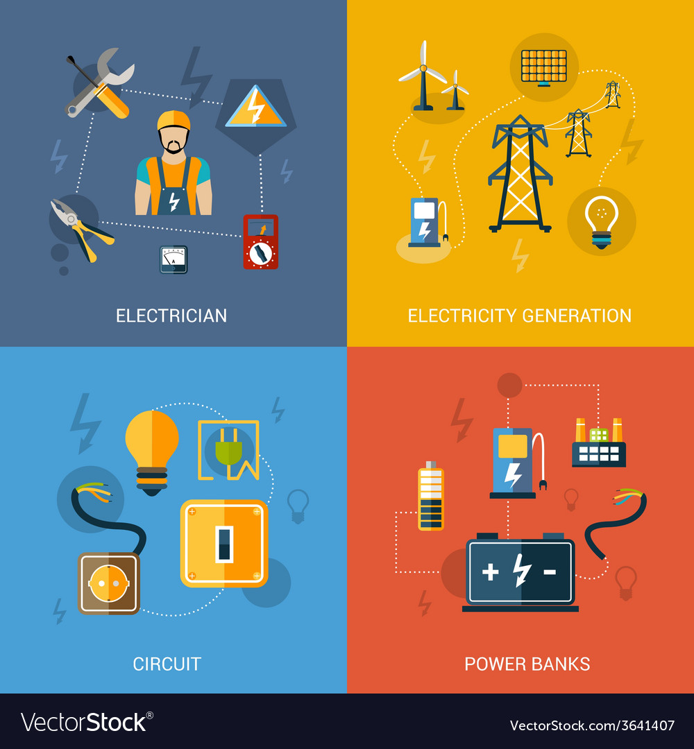 Electricity flat set Royalty Free Vector Image