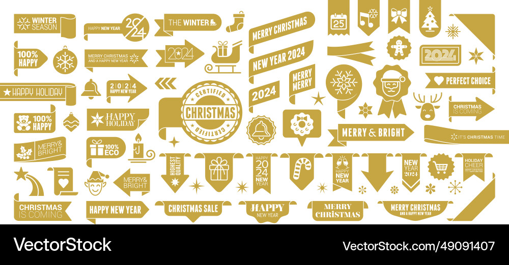 Gold color banner icon set on white background Vector Image