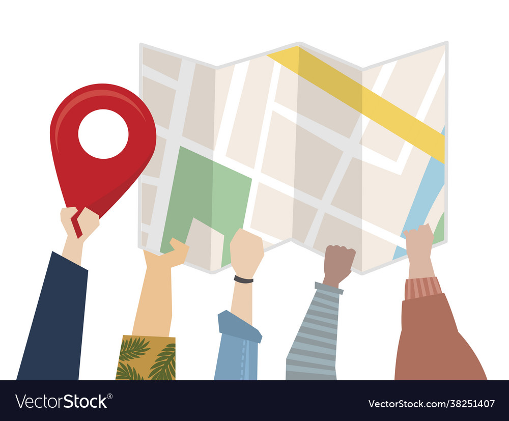 People using a map for direction Royalty Free Vector Image