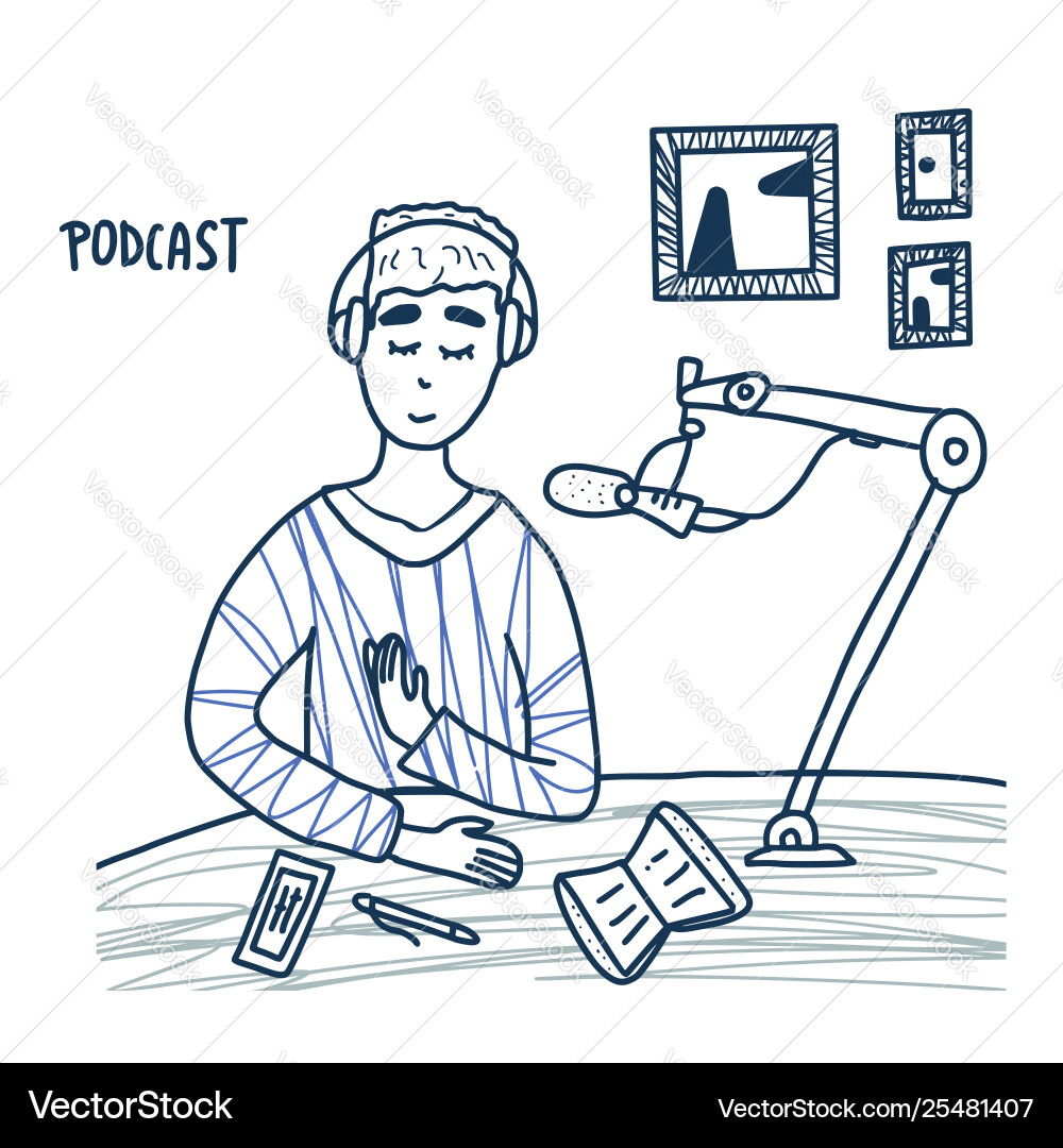 Podcast doodle concept color design sketch Vector Image