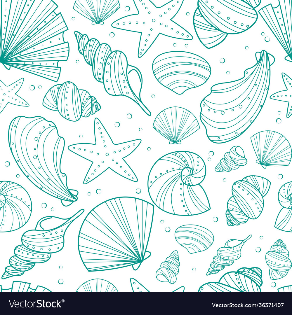 Sea shell doodle seamless pattern Royalty Free Vector Image