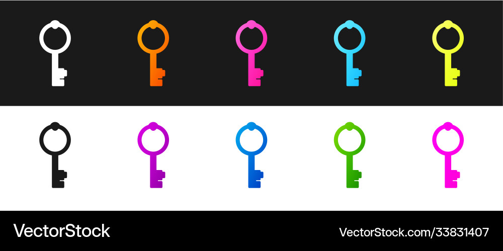 Set old key icon isolated on black and white Vector Image