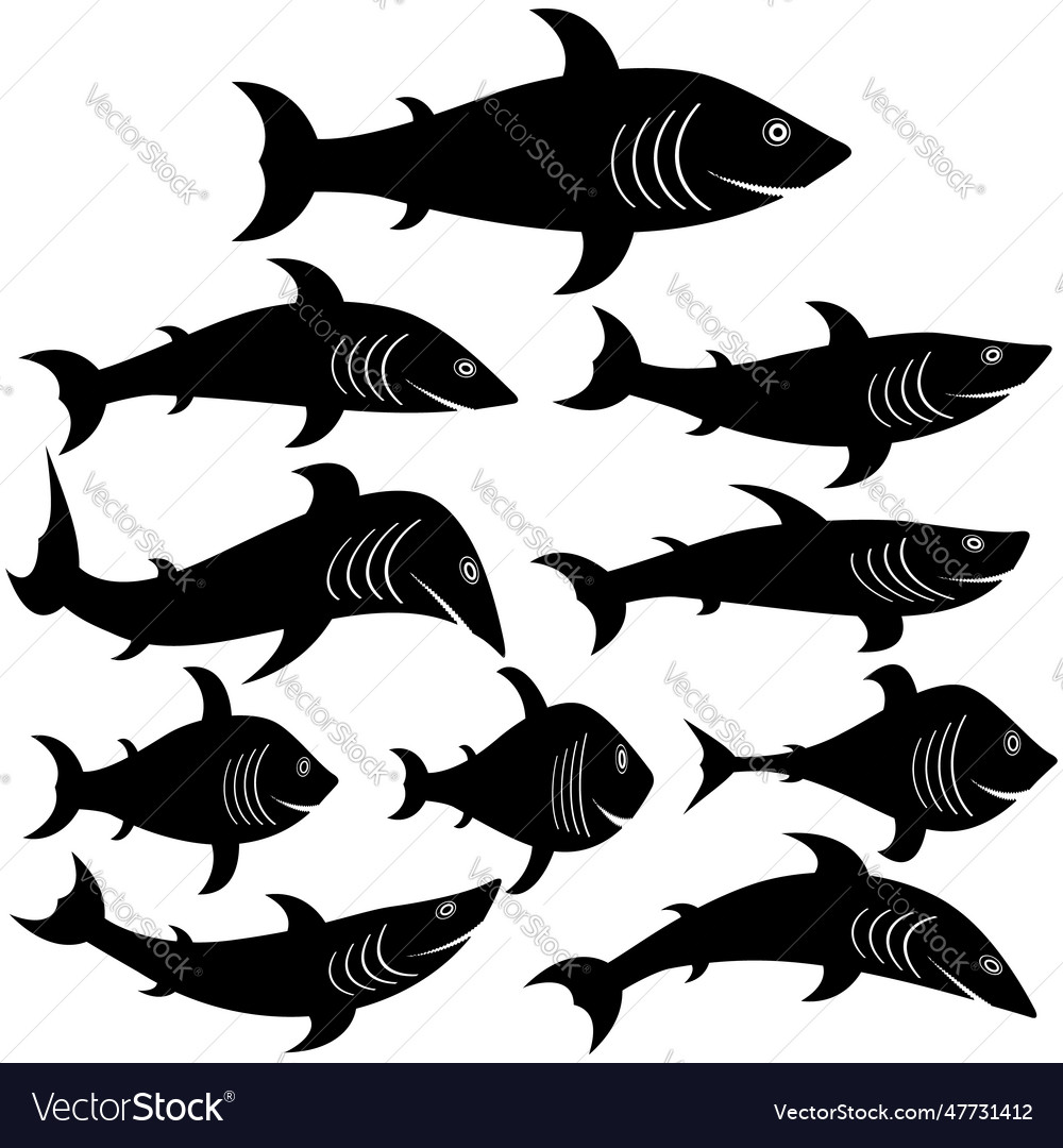 A set of fish silhouette icons of different shapes