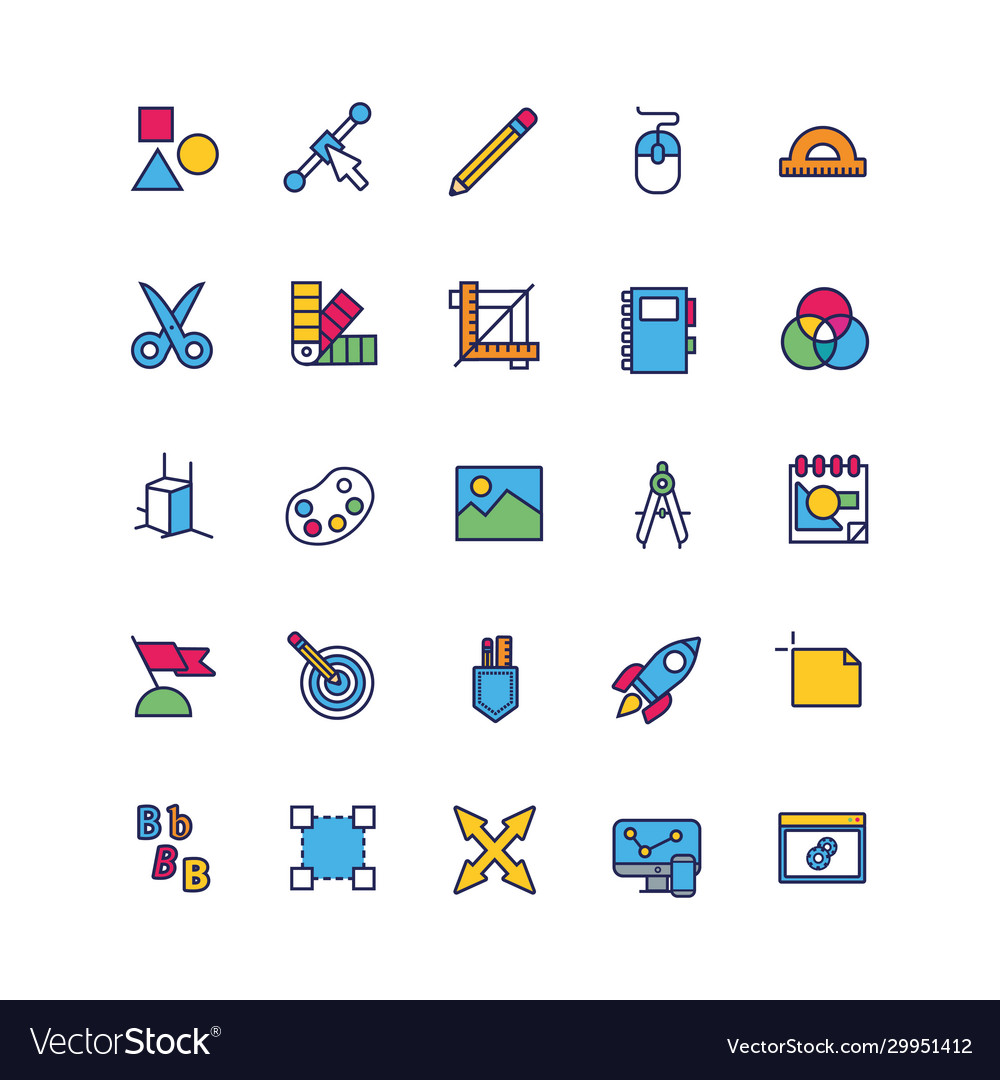 Bundle designer set icons Royalty Free Vector Image